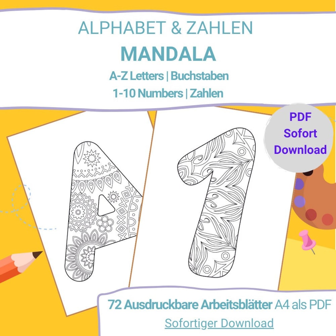 ABC Mandala Children Alphabet & Numbers Coloring Concentration Training ...