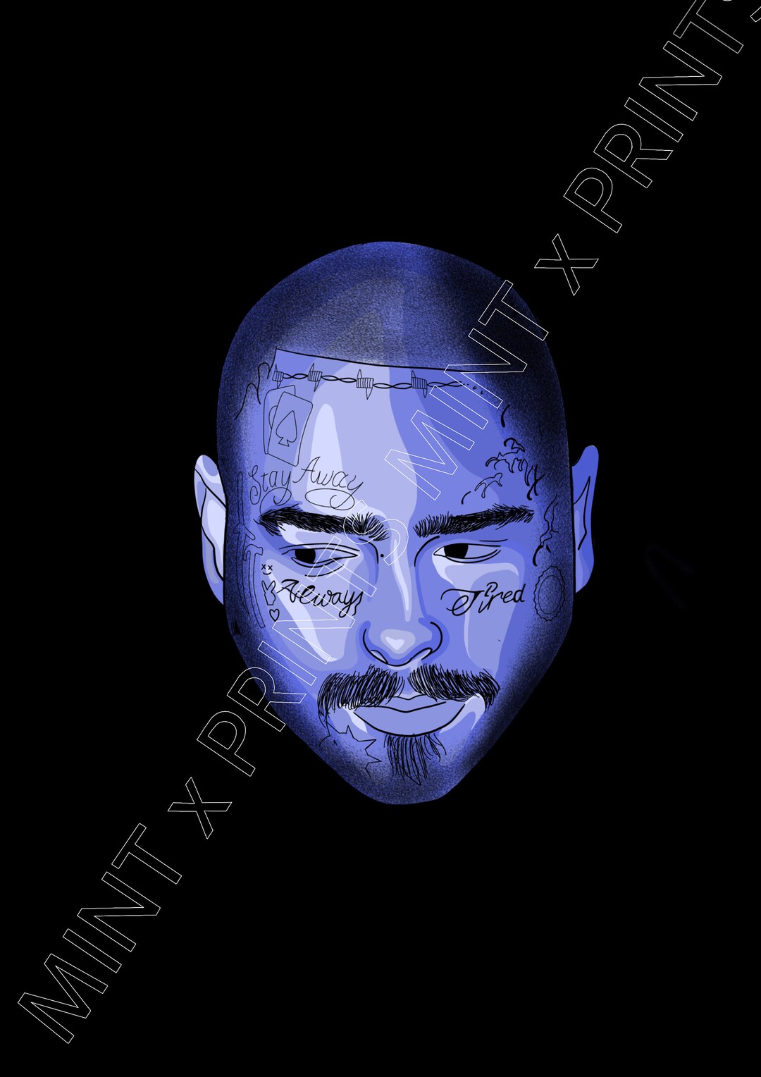 Post Malone Blue Wavy Print - Etsy