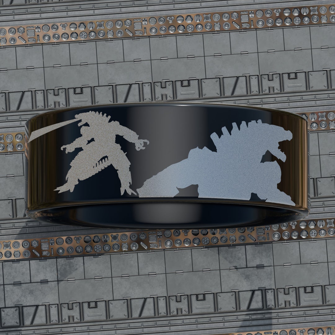 Mechagodzilla From Godzilla Movies Engraved Black Tungsten Ring 4mm ...