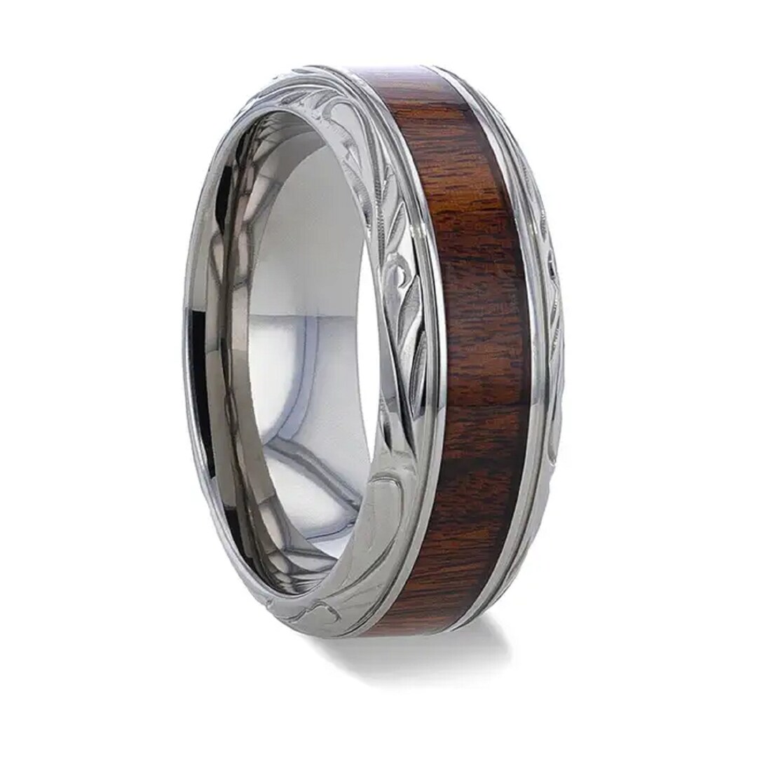 Black Walnut Wood Inlay With Intricate Beveled Edges Titanium Polished ...