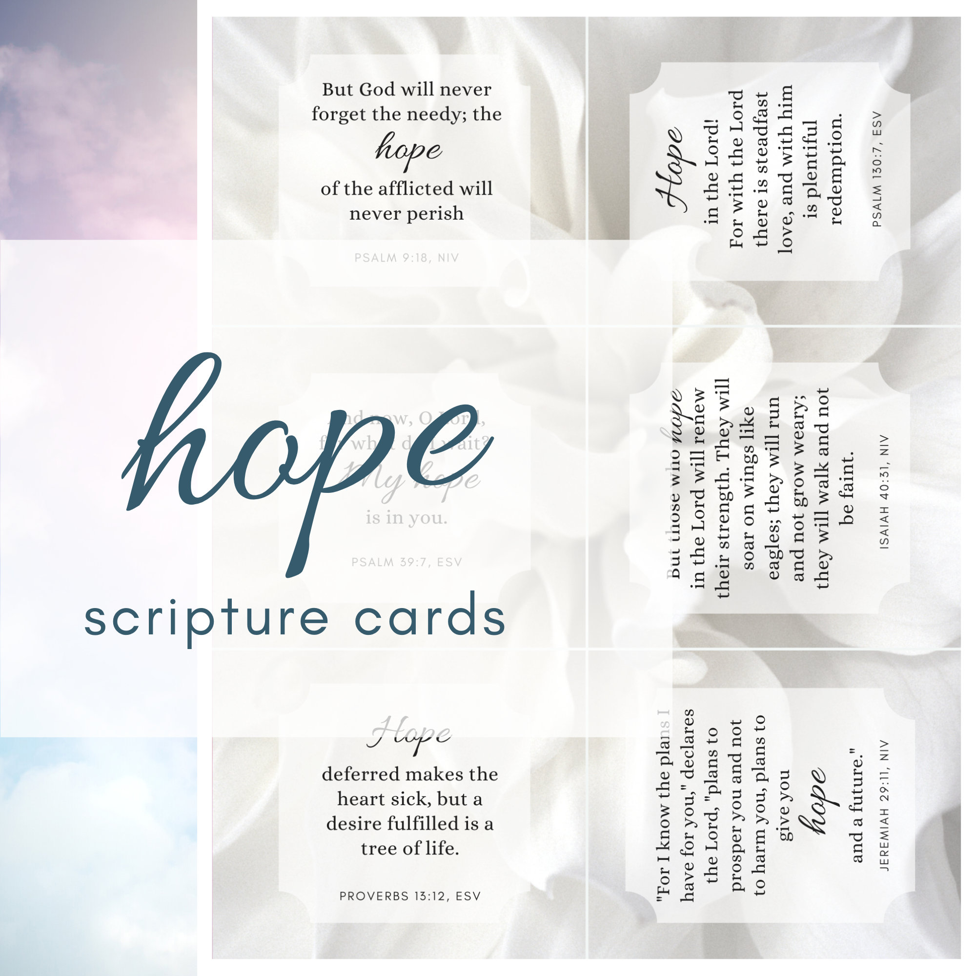 30 Hope Bible Verse Cards | Printable | Scripture Cards | Memory Verse ...