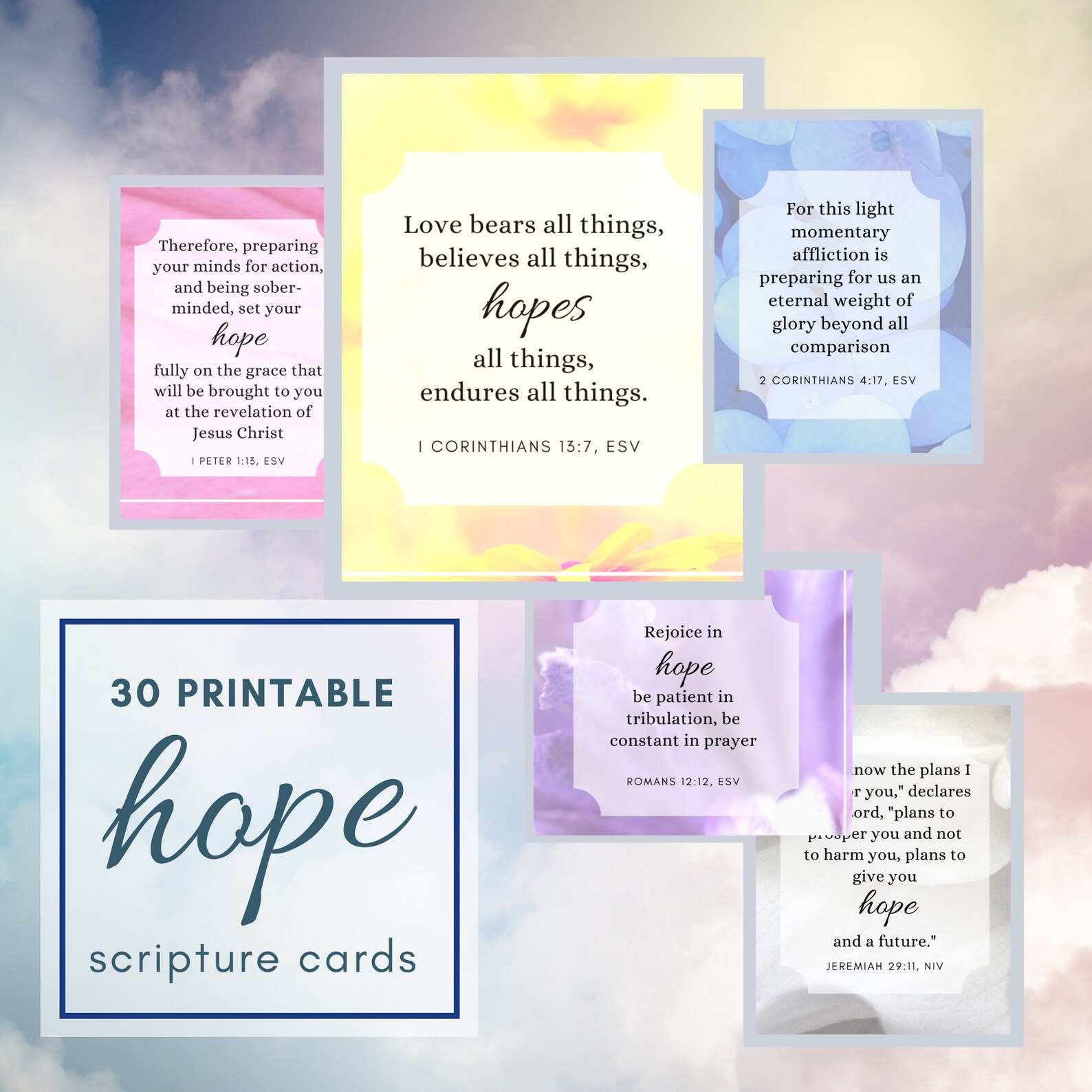 30 Hope Bible Verse Cards | Printable | Scripture Cards | Memory Verse ...