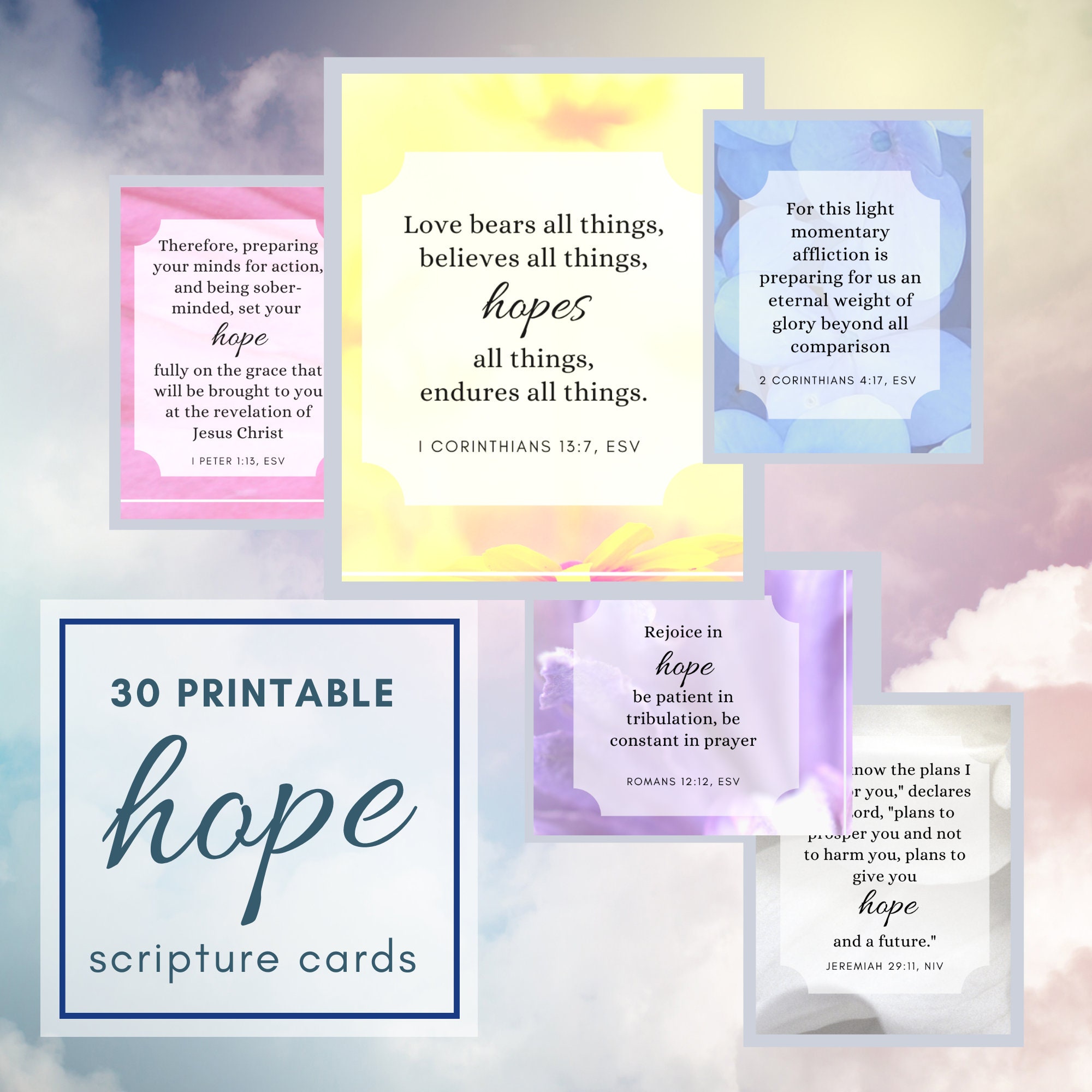 30 Hope Bible Verse Cards | Printable | Scripture Cards | Memory Verse ...
