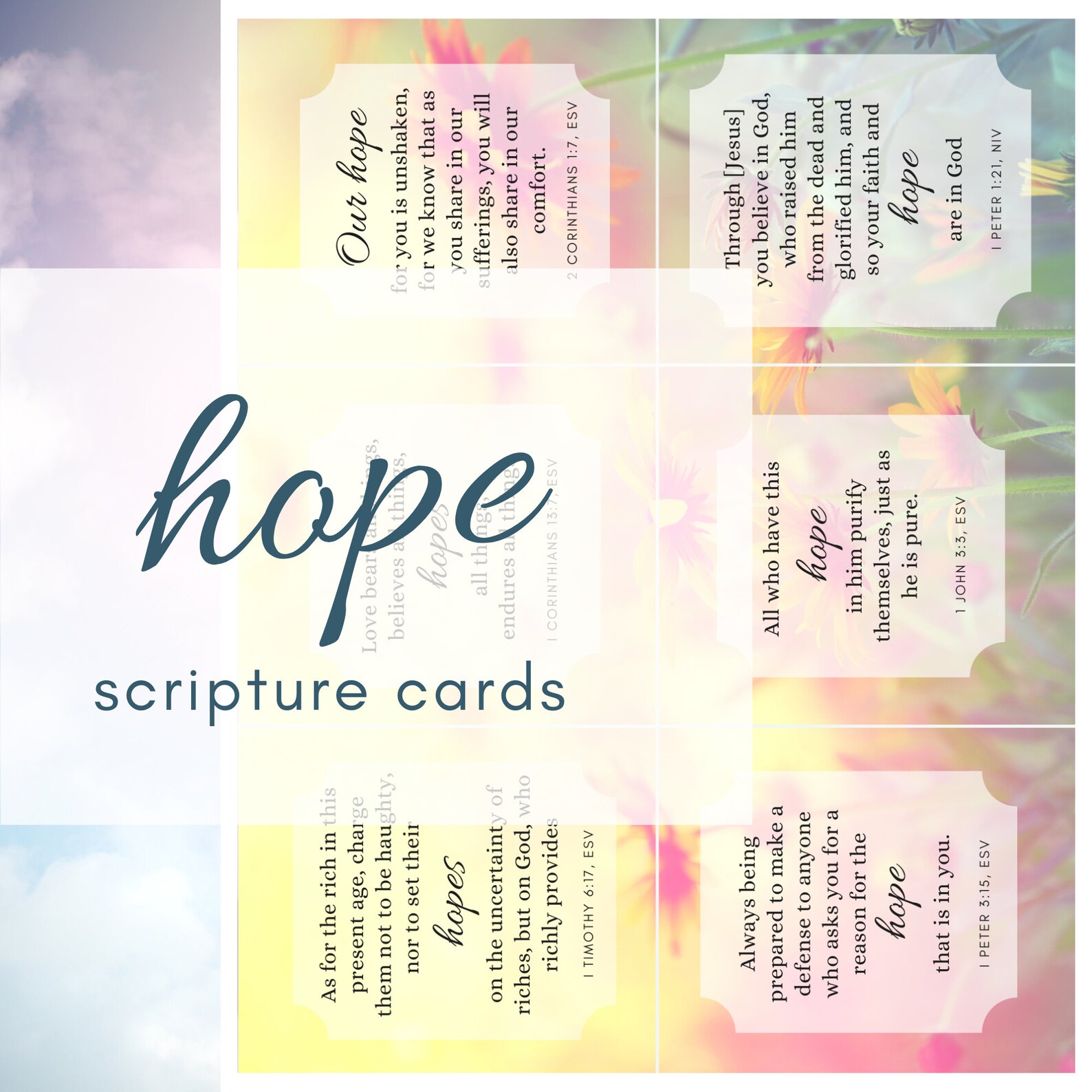 30 Hope Bible Verse Cards | Printable | Scripture Cards | Memory Verse ...