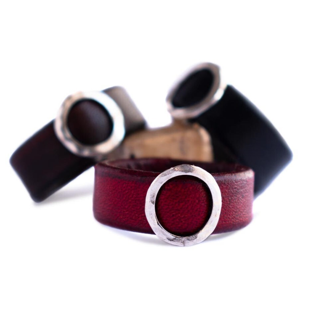 Red Leather Ring, Red Leather Ring With Silver Circle, Leather Ring for ...