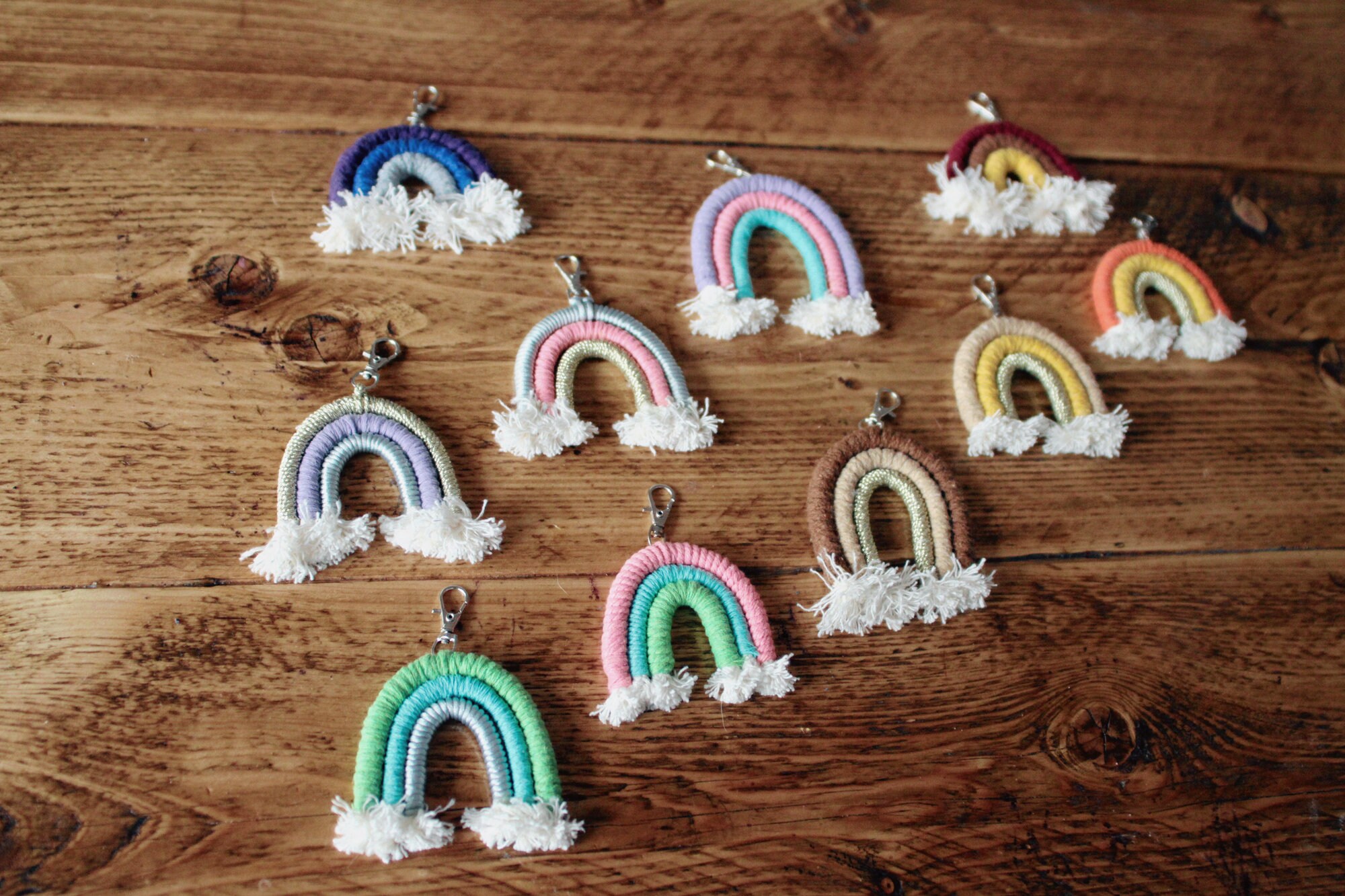 Rainbow Rope Keyring | Handmade Keychain | Boho Handbag Charm ...