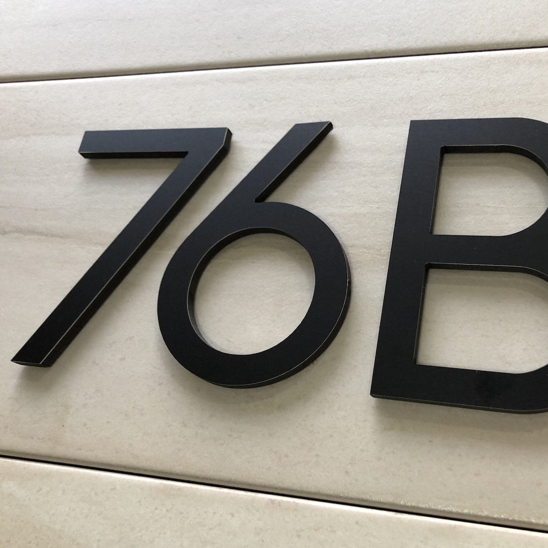 Modern Flat House Numbers - 6inch Tall - Matte Black - Self Adhesive ...
