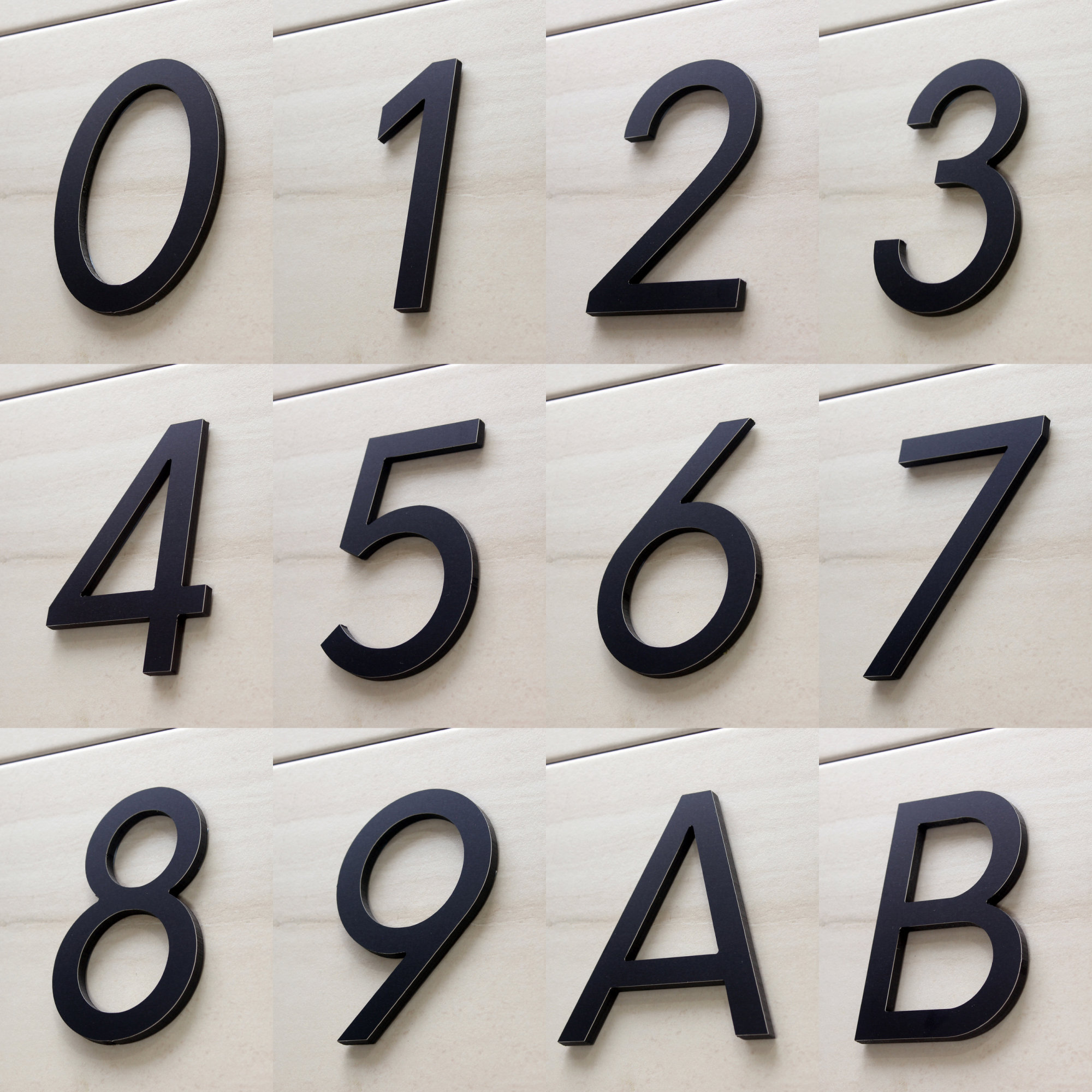 Modern Flat House Numbers - 6inch Tall - Matte Black - Self Adhesive ...