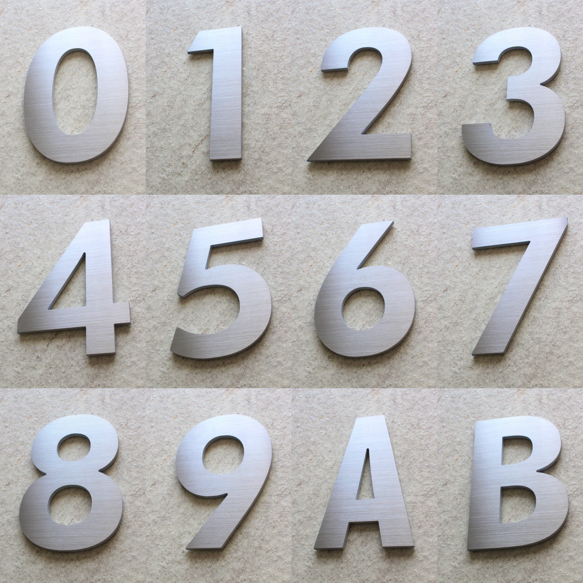 Modern Flat House Numbers - 4inch Tall - Brushed Aluminium - Self ...