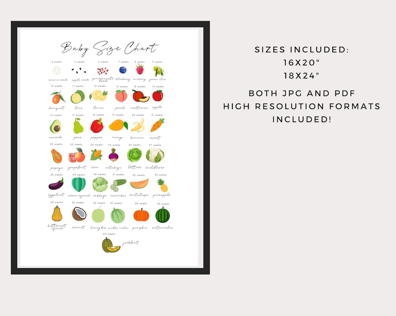 Baby Size Chart, Fruit Pregnancy Milestone Chart, Baby Growth Tracker ... Baby Size Chart, Fruit Pregnancy Milestone Chart, Baby Growth Tracker ...