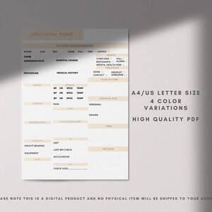 Ortho Nurse Report Printable Nursing Report Sheet Post Op Nurse Report ...