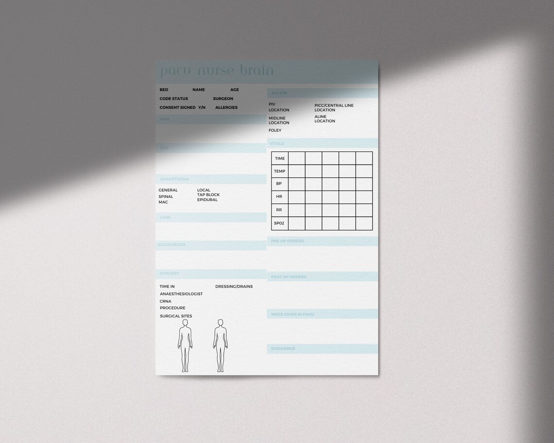 PACU Nurse Report Sheet, PACU Nurse Brain, Pacu/pre Op Nursing Report ...