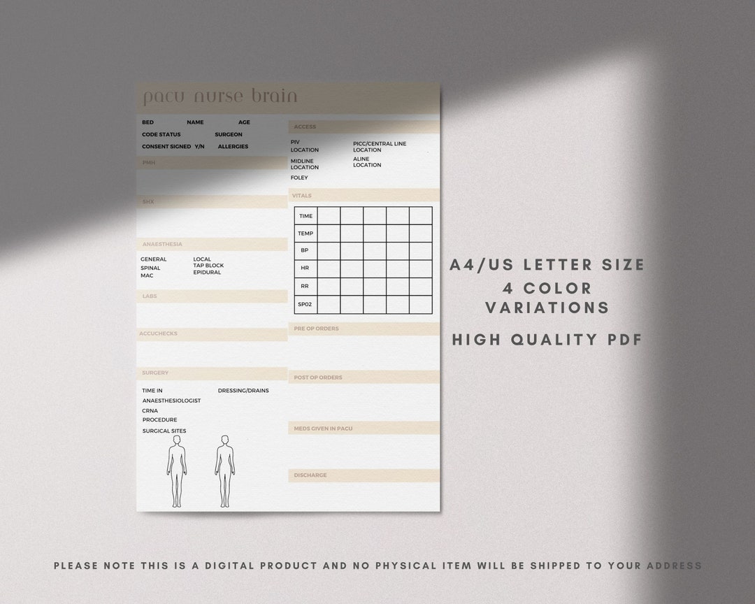 PACU Nurse Report Sheet, PACU Nurse Brain, Pacu/pre Op Nursing Report ...