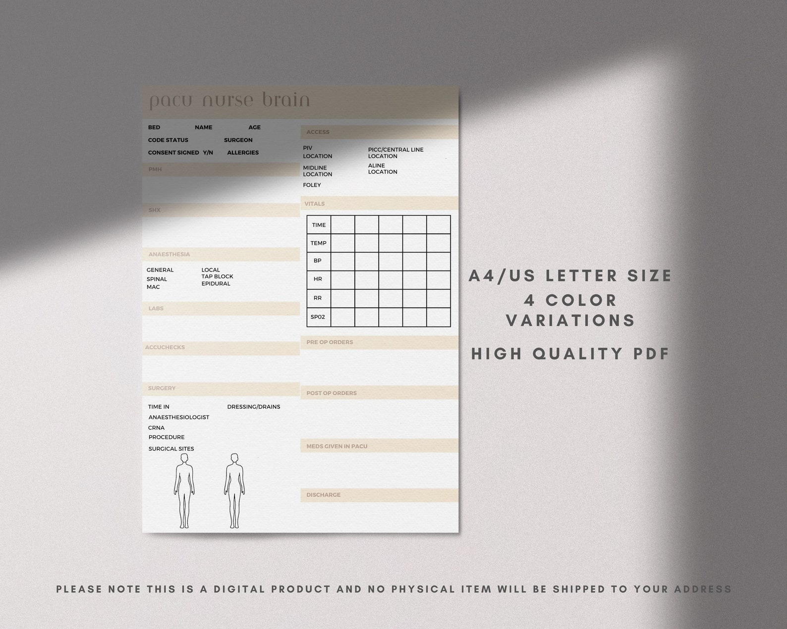 PACU Nurse Report Sheet, PACU Nurse Brain, Pacu/pre Op Nursing Report ...