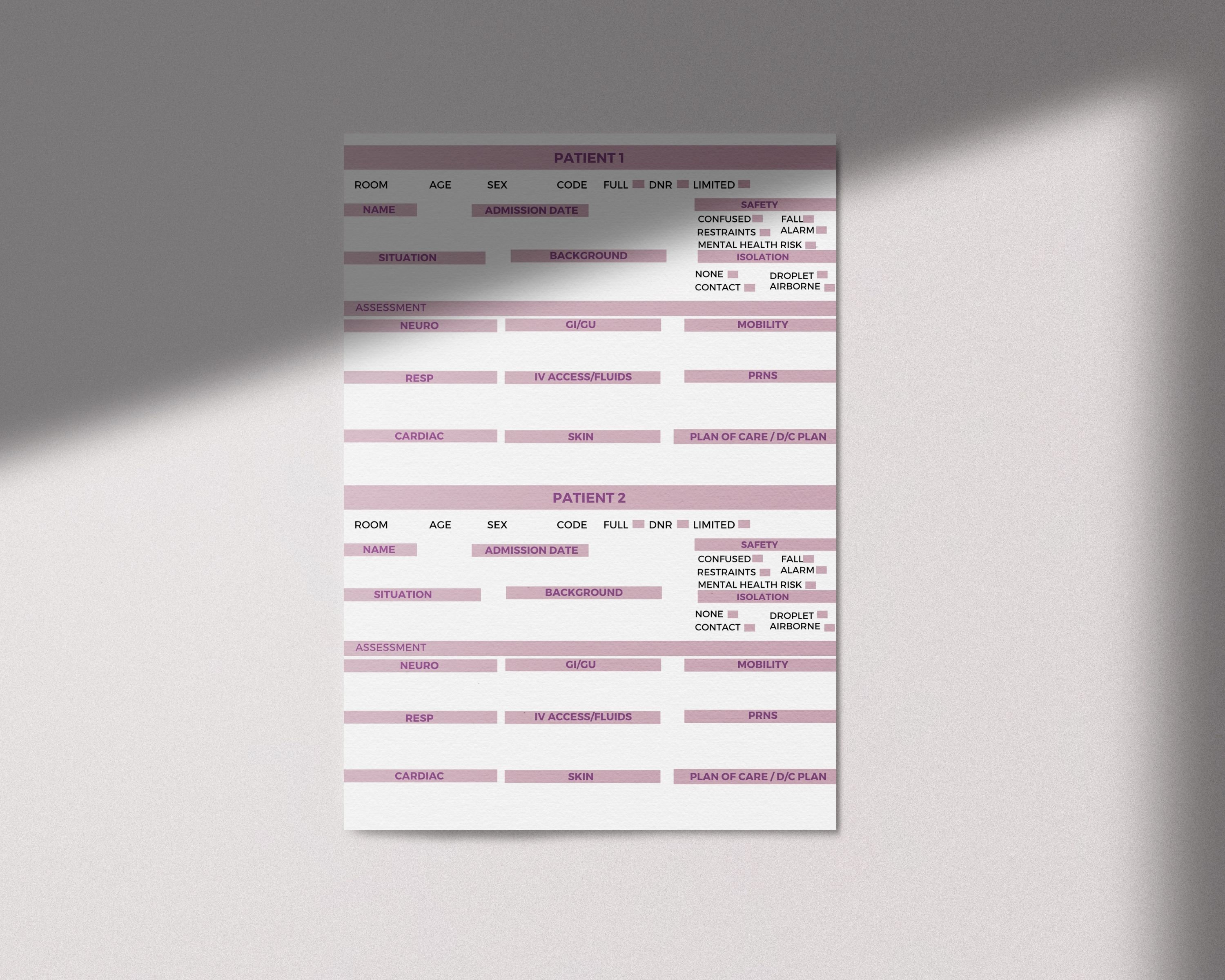 2 Patient Nurse Report Sheet 2 Patient Nurse Brain 2 Patient Med Surge ...
