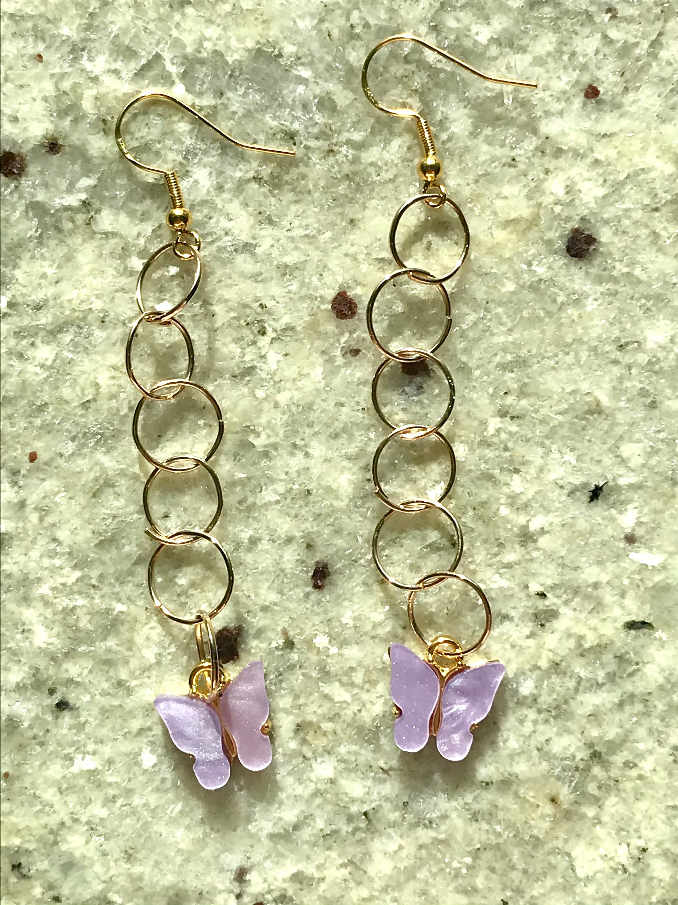 Long Chain Butterfly Earrings - Etsy UK