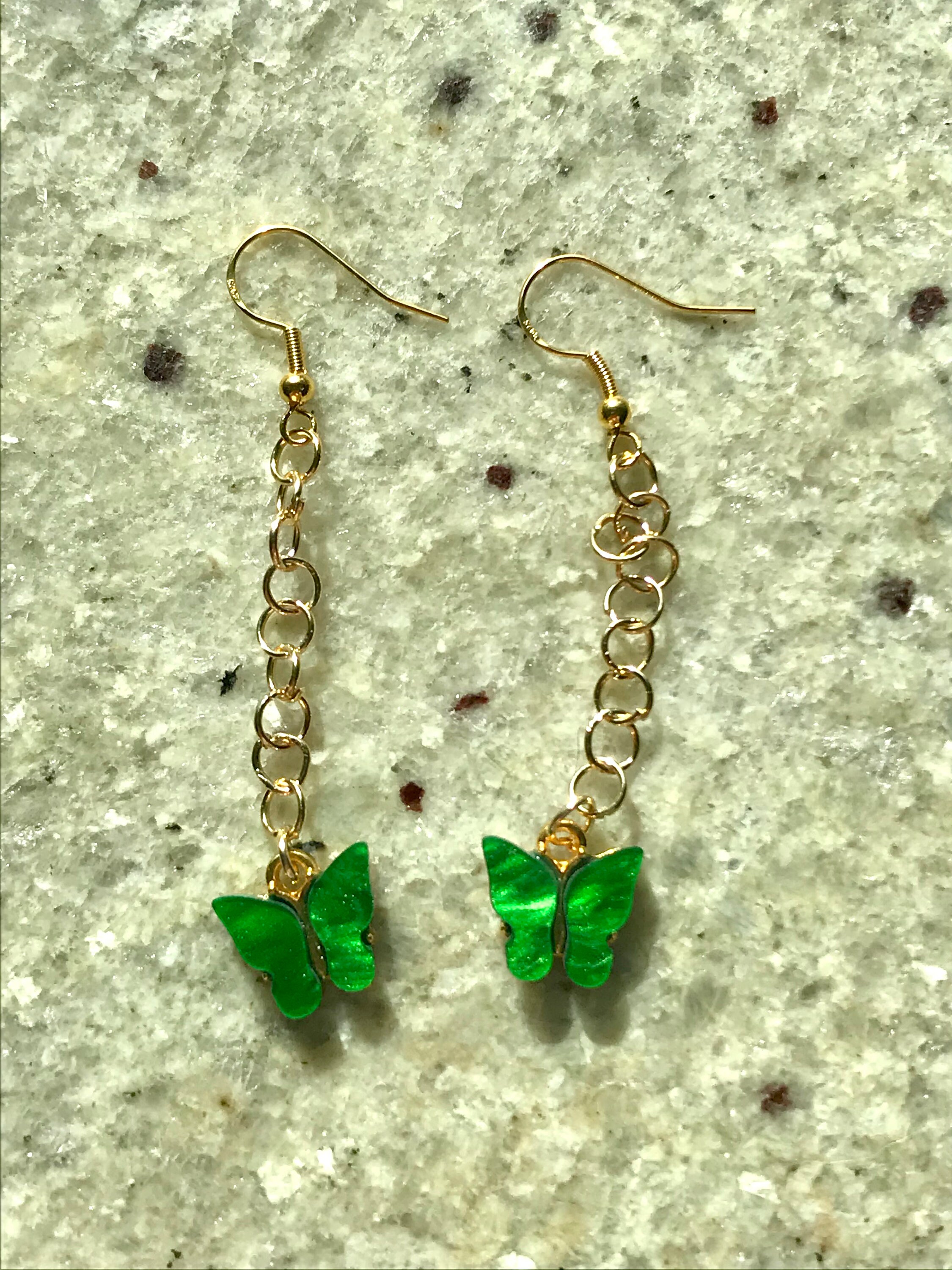 Long Chain Butterfly Earrings | Etsy