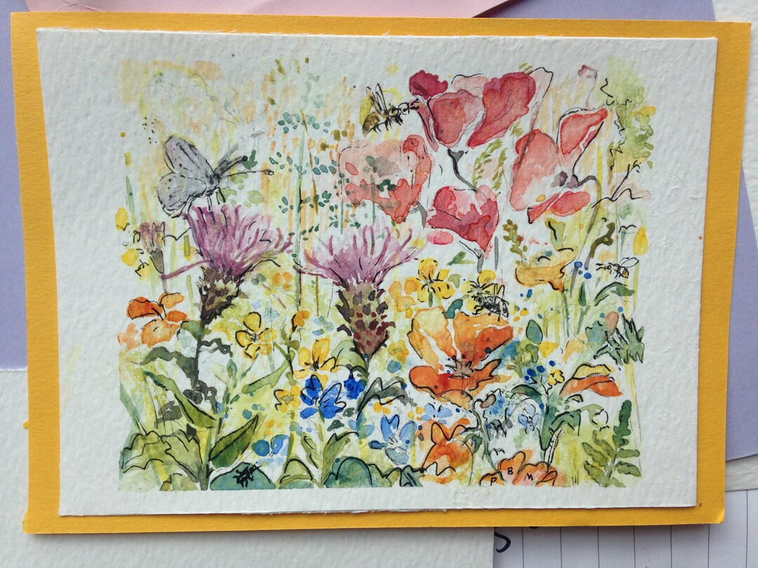 Hand-painted Greetings Card - Mini Meadow - Etsy