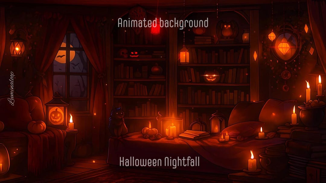 Halloween Nightfall Animated Background: Spooky Bedroom Horror Vibes ...