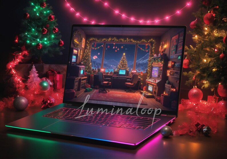 ANIMATED BACKGROUND | Christmas Gaming Room | Lofi Cozy Fantasy Looped ...