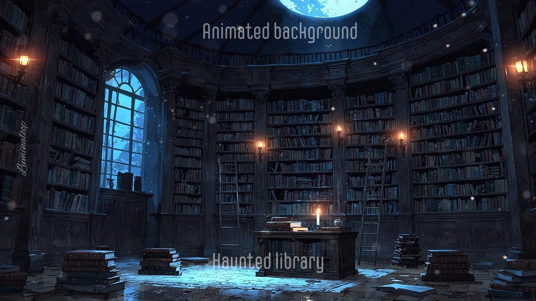 Animated Haunted Library Background: Cozy Lofi Stream (MP4 Download) - Etsy