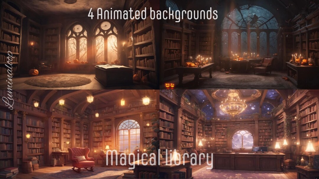 4 ANIMATED BACKGROUNDS Pack | Magical Library | Lofi Cozy Ambience ...