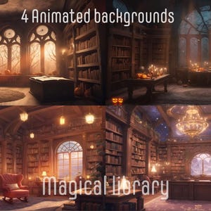 4 ANIMATED BACKGROUNDS Pack | Magical Library | Lofi Cozy Ambience ...