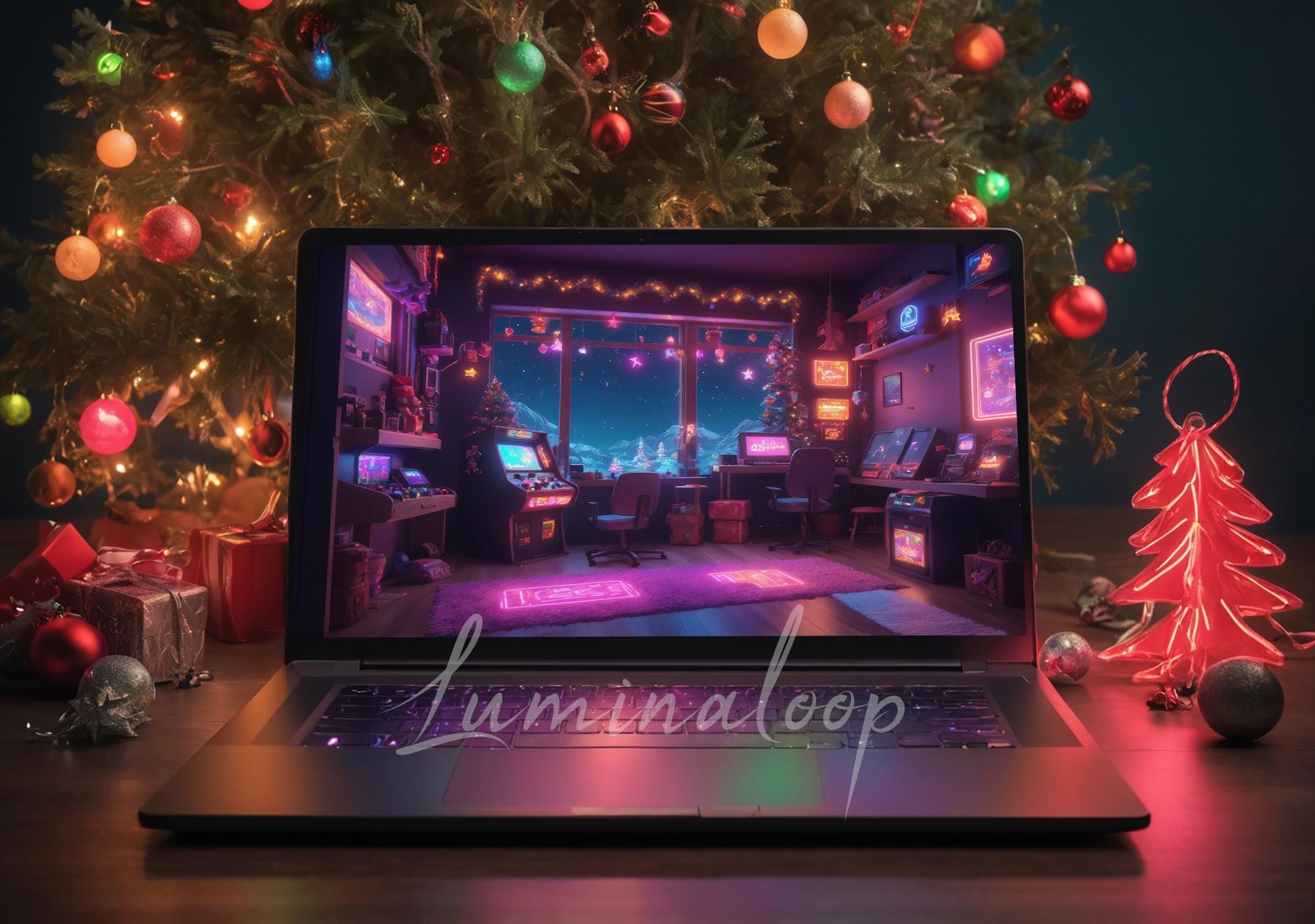 ANIMATED BACKGROUND Christmas Arcade Gaming Room Lofi Cozy Fantasy ...