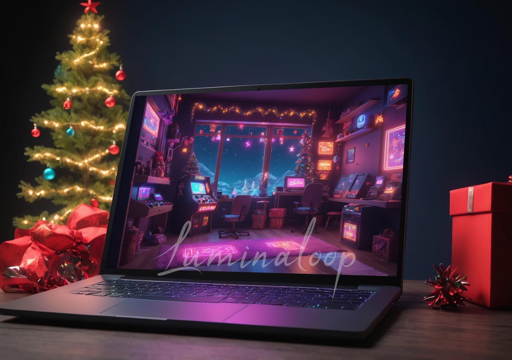 ANIMATED BACKGROUND Christmas Arcade Gaming Room Lofi Cozy Fantasy ...