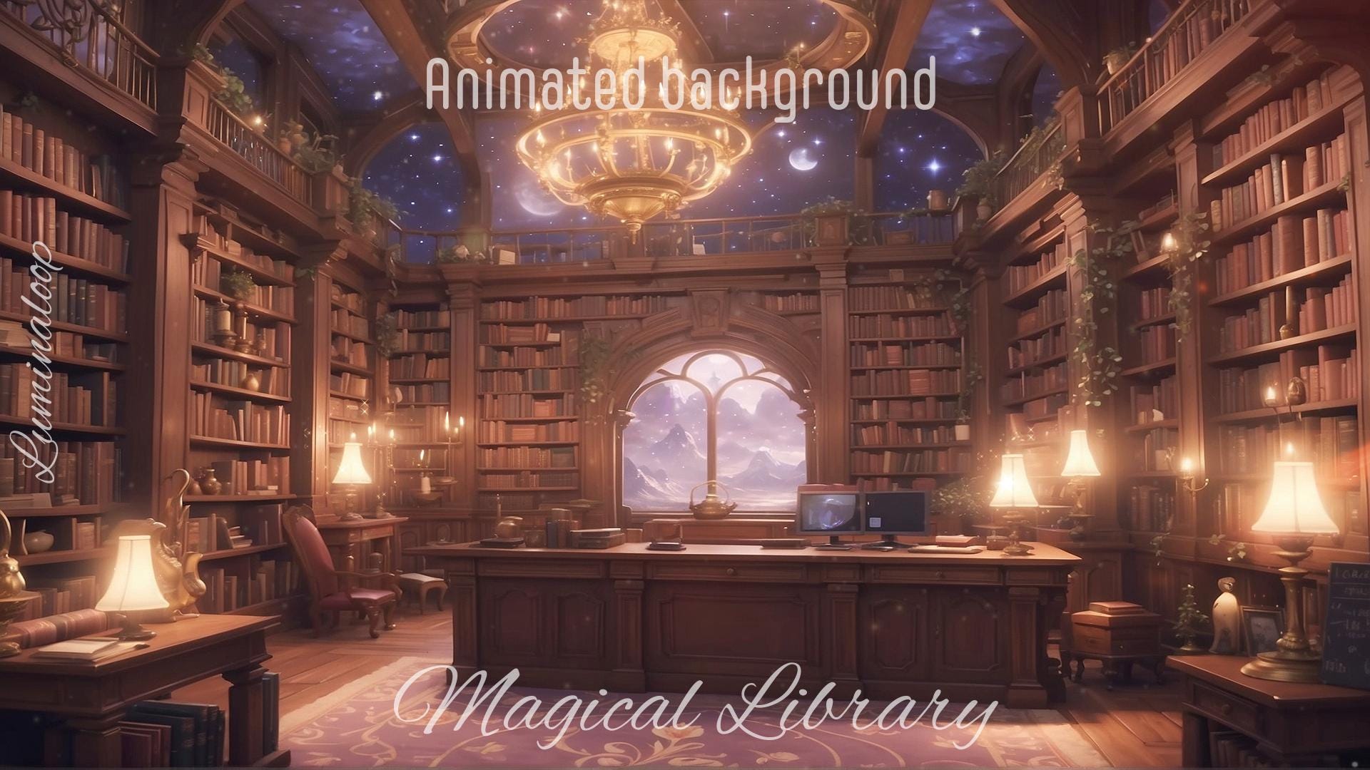 ANIMATED BACKGROUND | Magical Library | Lofi Cozy Ambience Looped ...