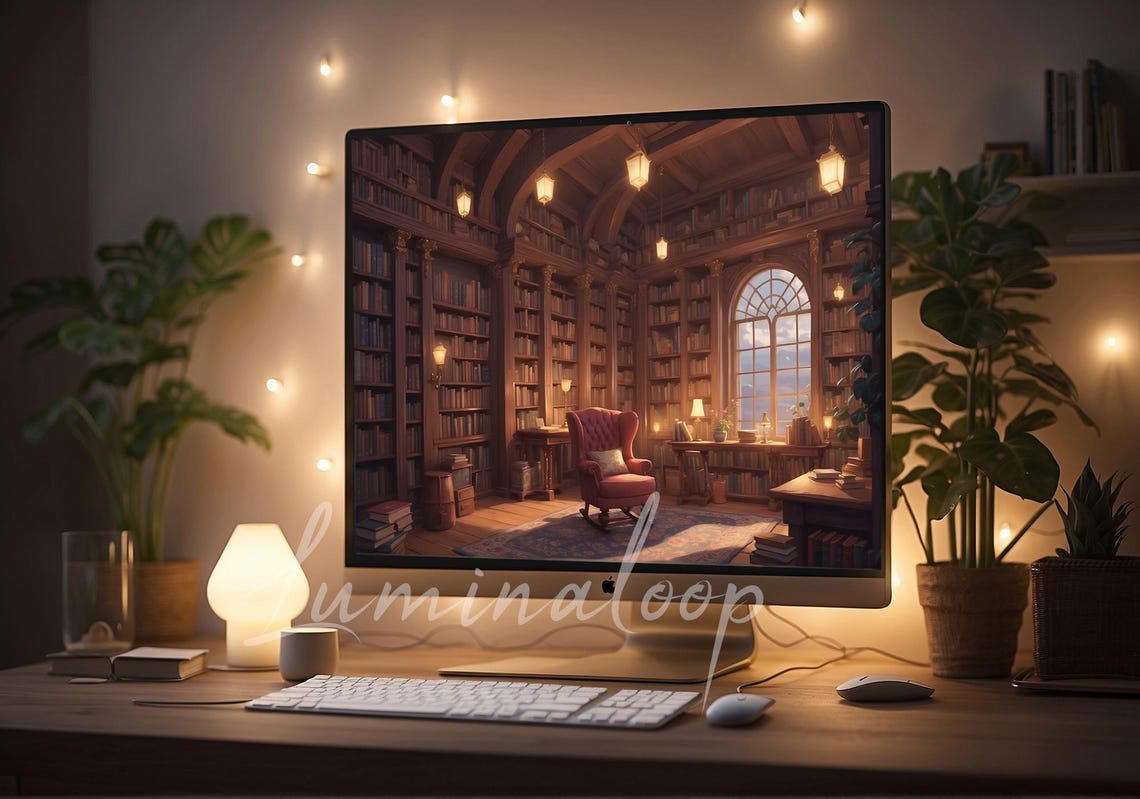 ANIMATED BACKGROUND | Library Room | Lofi Cozy Fantasy Looped Vtuber ...