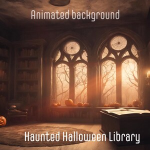 ANIMATED BACKGROUND | Haunted Halloween Library | Lofi Cozy Halloween ...