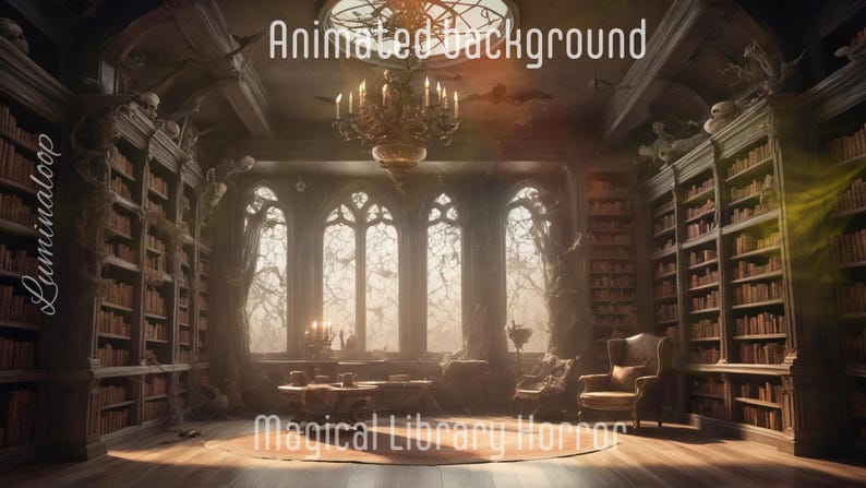 ANIMATED BACKGROUND | Magical Library Horror| Lofi Cozy Ambience Looped ...