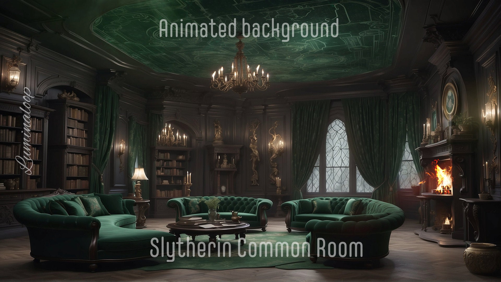 ANIMATED BACKGROUND | Slytherin Common Room | Lofi Cozy Fantasy Looped ...