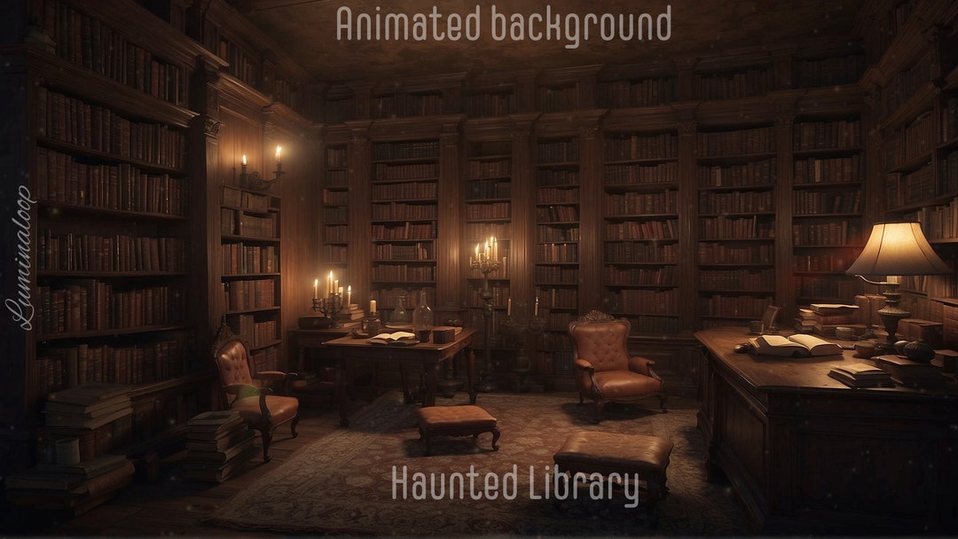 ANIMATED BACKGROUND | Haunted Library | Lofi Cozy Looped Vtuber Stream ...