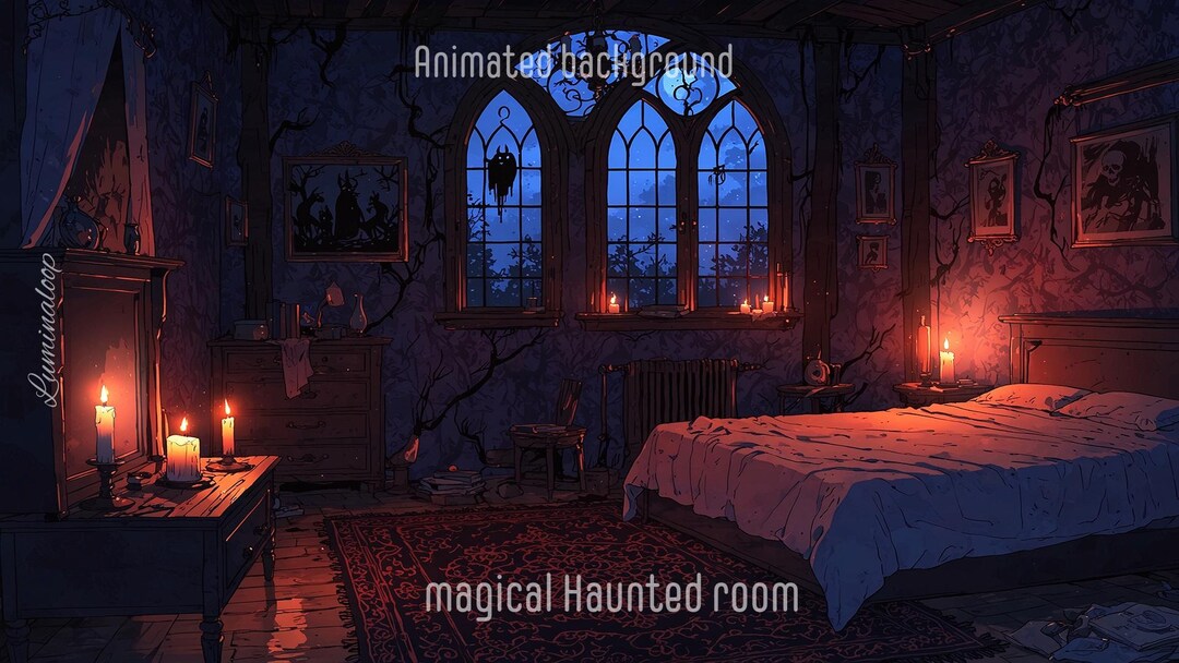 Animated Haunted Room Background: Lofi Cozy Fantasy Stream Overlay (MP4 ...