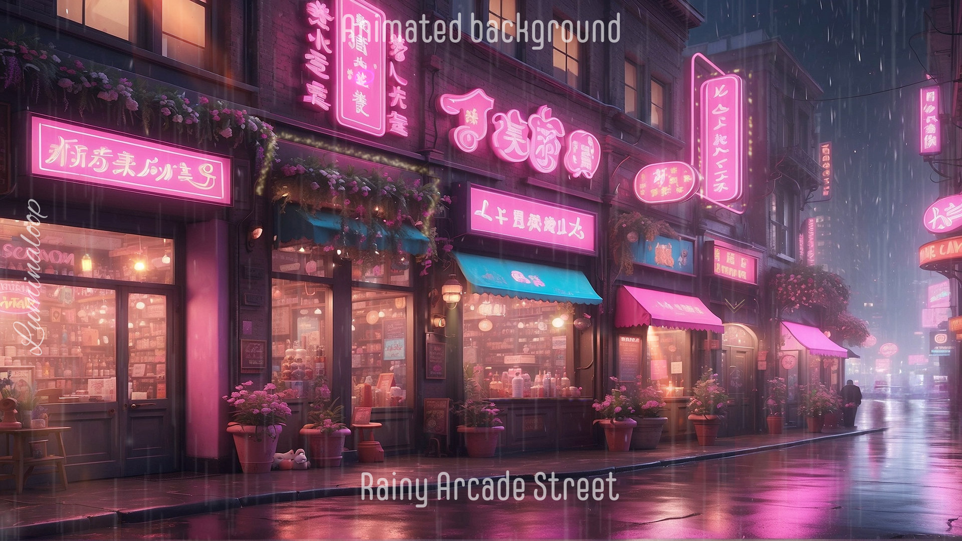 ANIMATED BACKGROUND | Rainy Arcade Street | Lofi Cozy Looped Vtuber ...