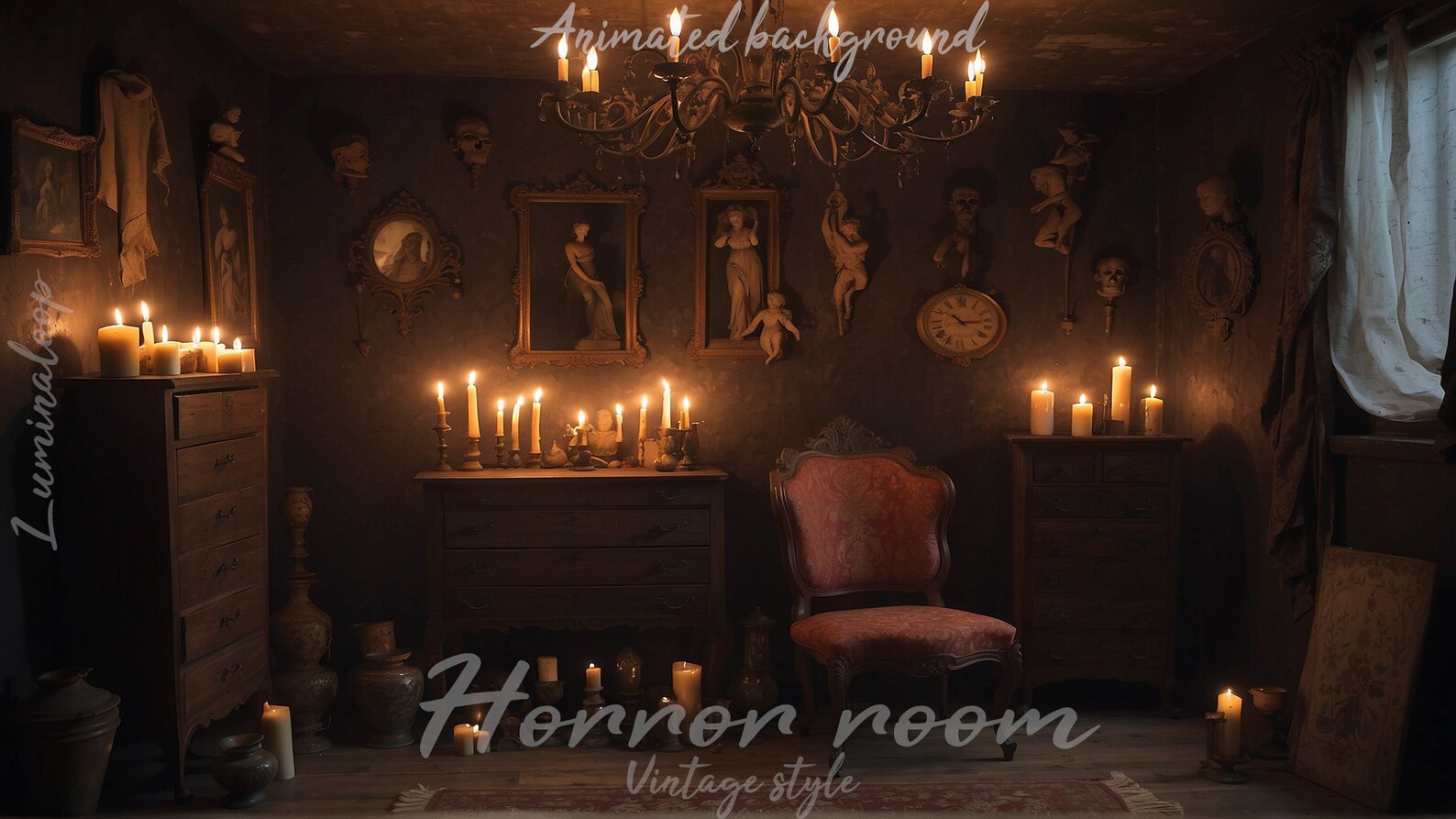 4 ANIMATED BACKGROUNDS |haunted Room | Candle Ambiance With Gaming Room ...