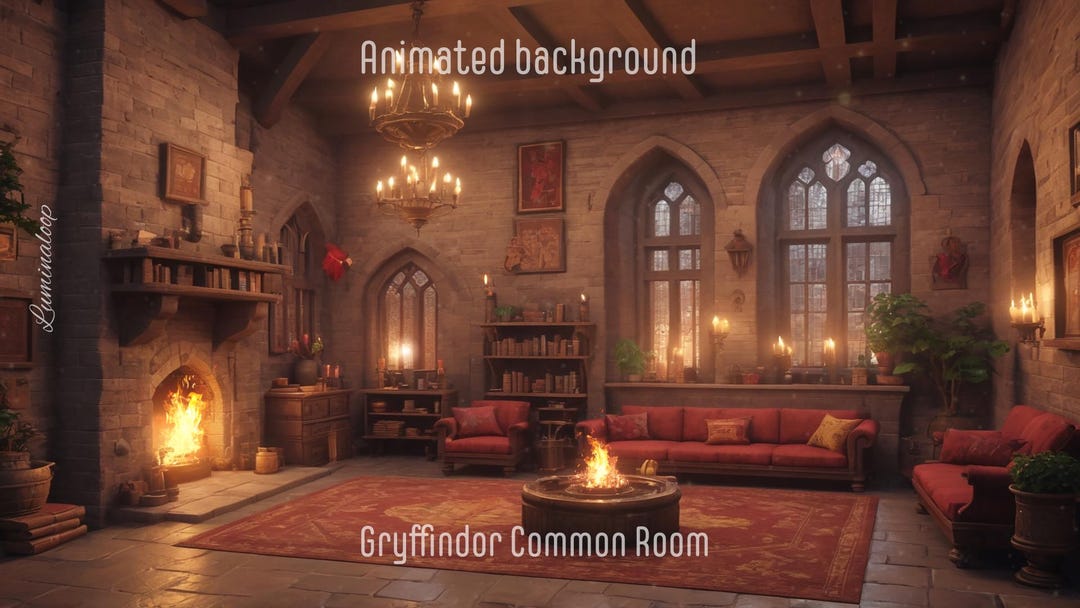 Gryffindor Common Room Animated Background | Cozy Lofi Stream Overlay ...