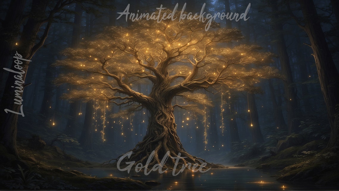 Animated Gold Tree Stream Background: Twitch Vtuber Overlay (MP4) - Etsy