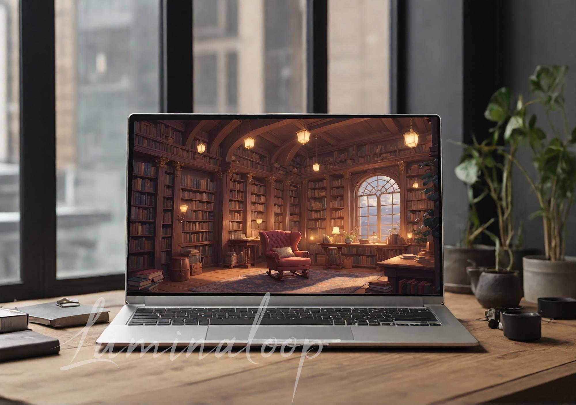ANIMATED BACKGROUND | Library Room | Lofi Cozy Fantasy Looped Vtuber ...