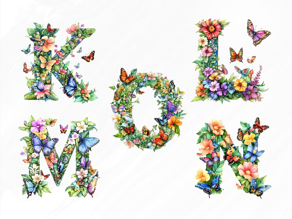Watercolor Spring Floral Alphabet Clipart PNG, Flowers Clipart PNG ...
