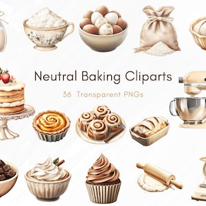 Neutral Baking Clipart Set, 36 Kitchen Bakery Pngs, Rustic Cottagecore ...