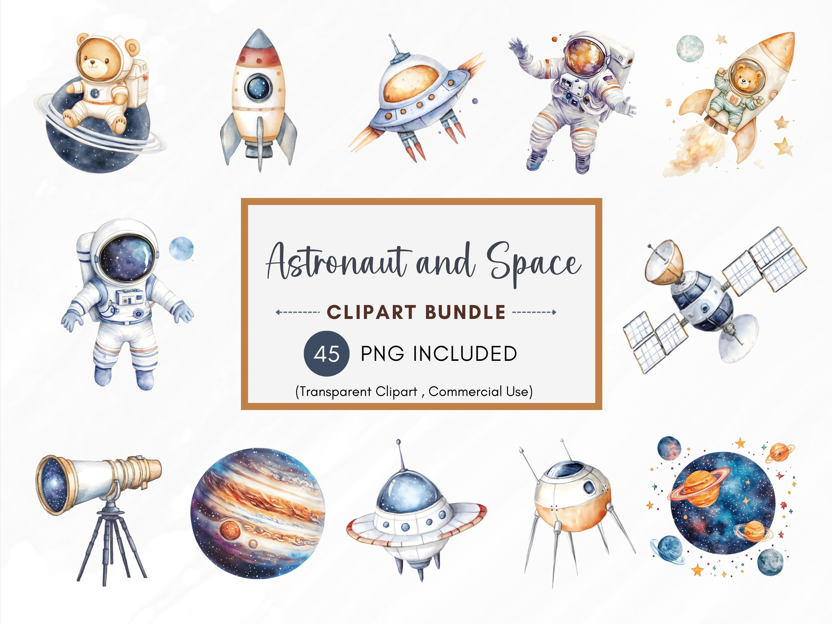 Watercolor Space Clipart Bundle, Cute Astronaut Clipart, Astronaut ...