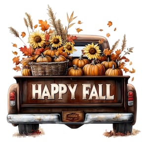 Vintage Green Truck Fall Harvest Clipart Bundle, Autumn Farm Truck With ...