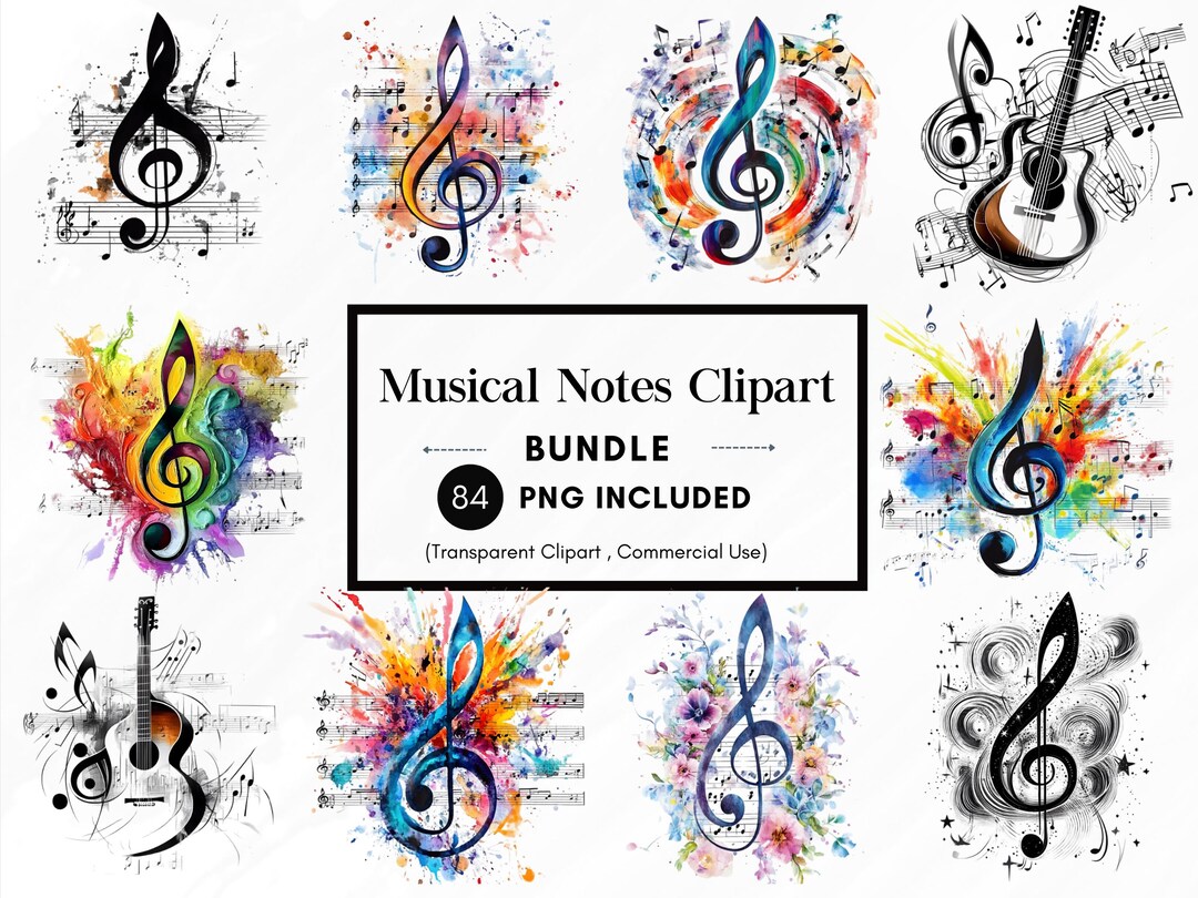 Musical Notes Clipart Bundle, Abstract Treble Clef Art, Vibrant Music ...