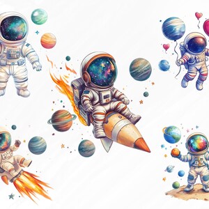 Cute Astronaut Clipart Bundle, Watercolor Astronaut Clipart, Cute Space ...