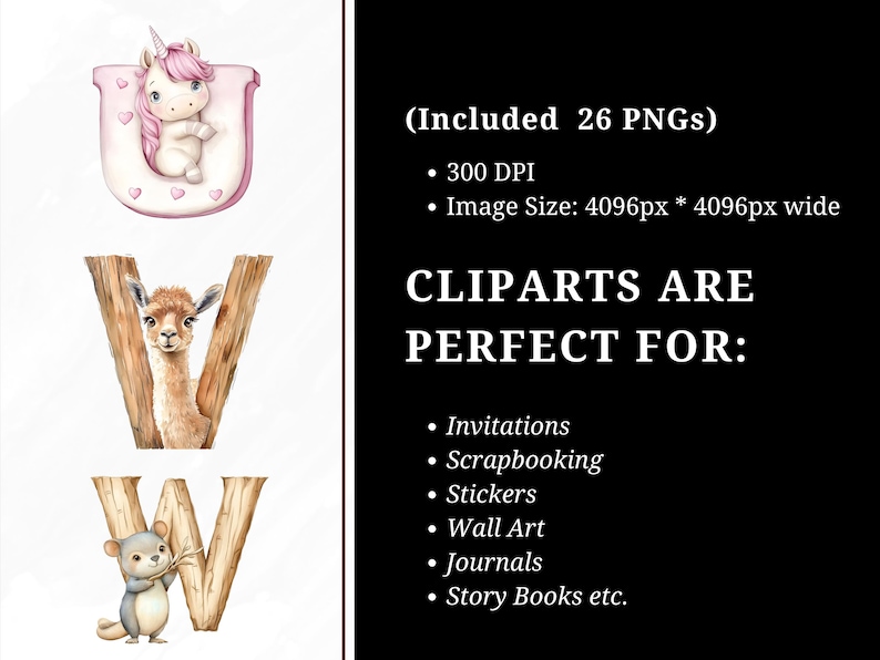 Watercolor Animal Alphabet Clipart, Cute Animal Letters PNG, Alphabet ...