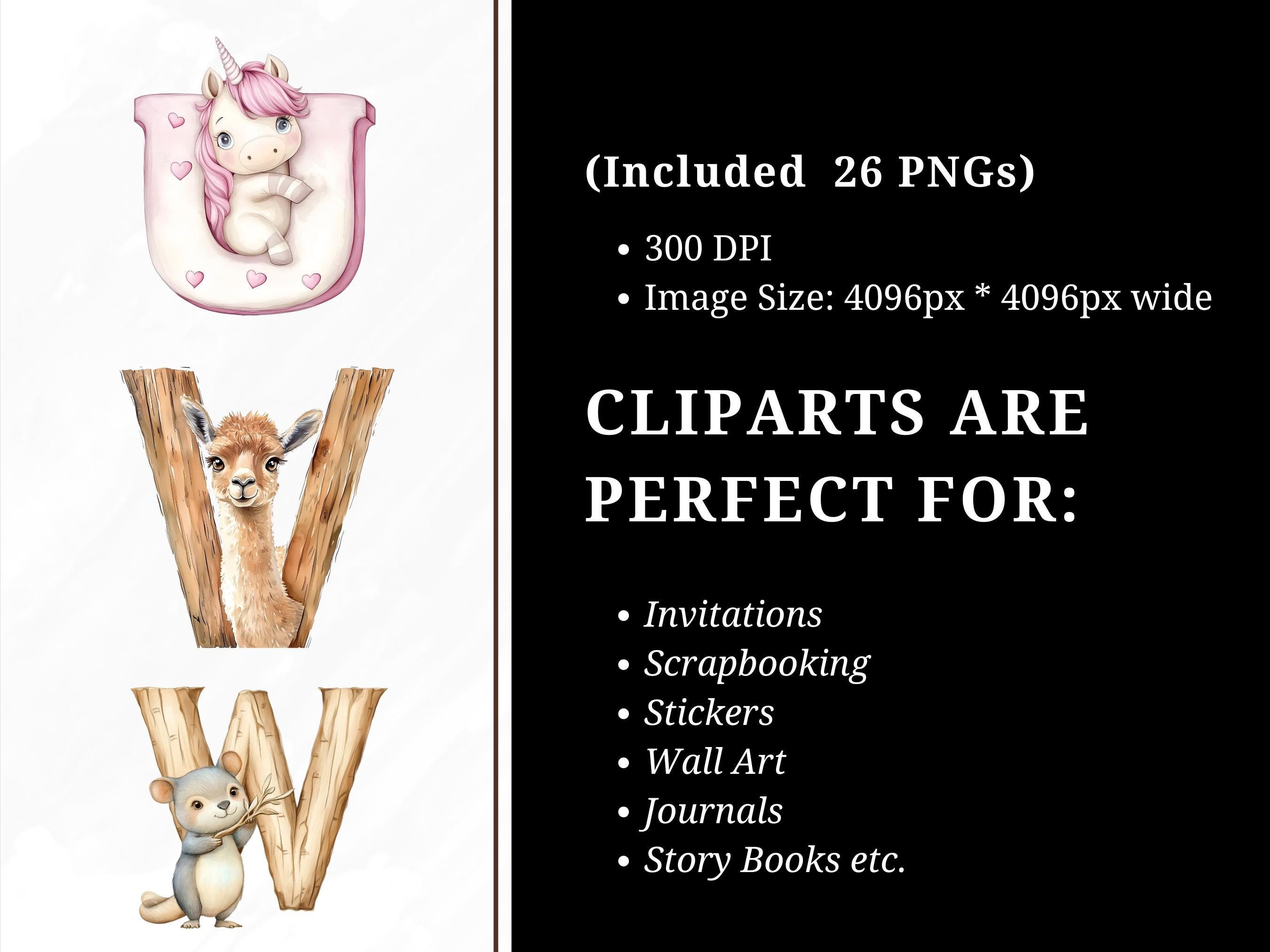 Watercolor Animal Alphabet Clipart, Cute Animal Letters PNG, Alphabet ...