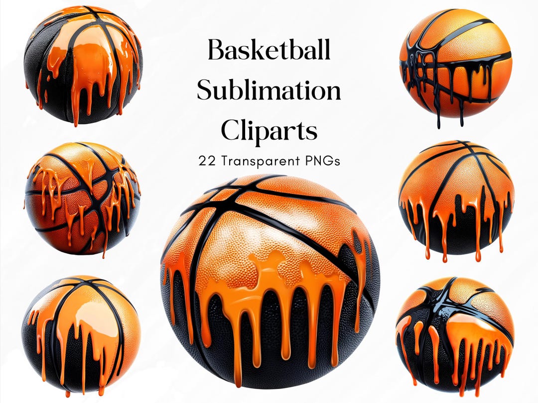 Dripping Basketball Sublimation Clipart, 22 PNG Melting Basketball ...